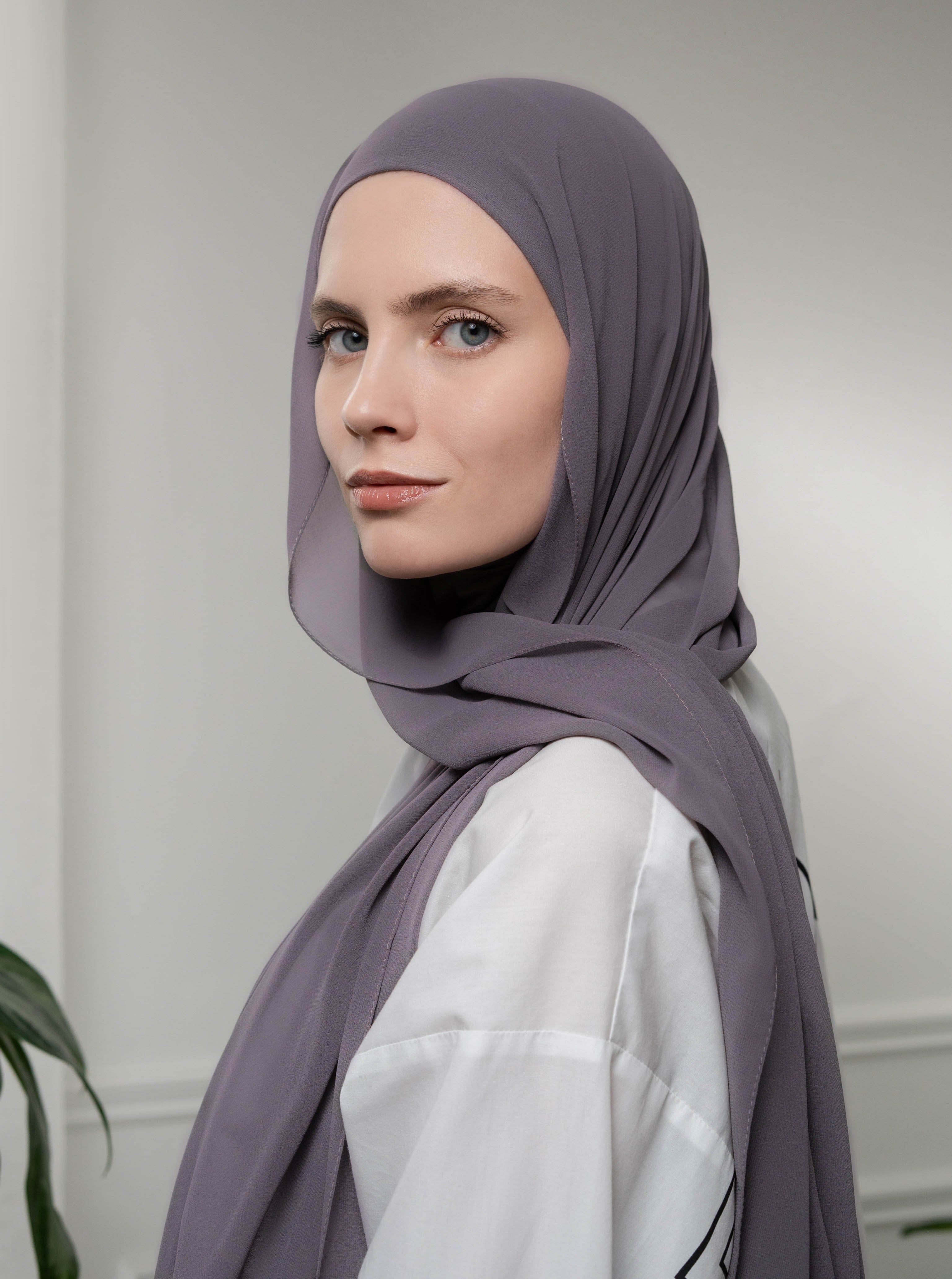 Instant Chiffon Hijab with full-coverage underscarf - lilac grey – CHEVMON